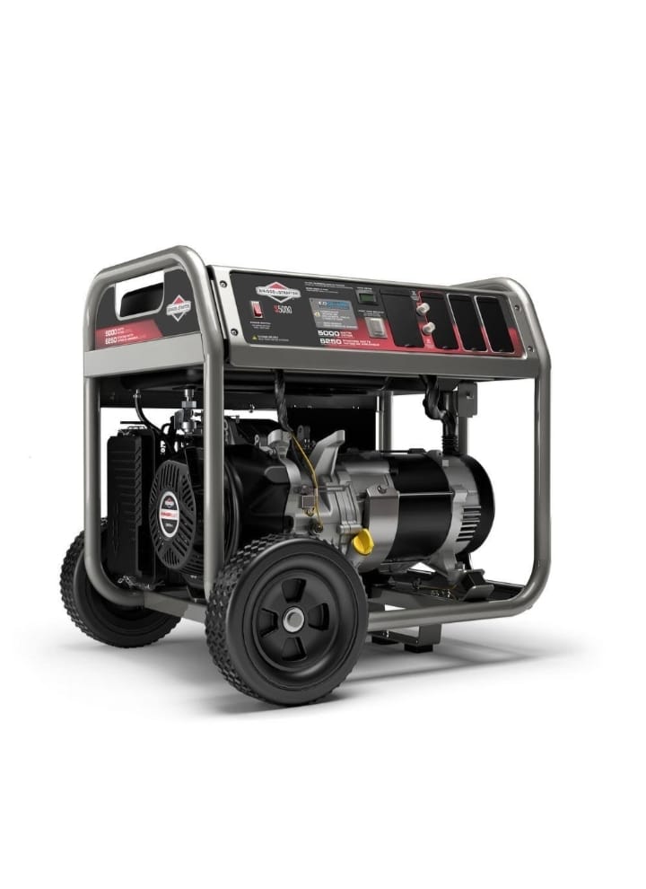 5,000-Watt Recoil Start Gasoline Powered Portable Generator with Brigg ...